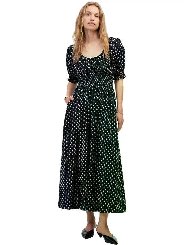 Madewell Smocked-waist Midi Dress In Shibori Dot Print - Shibori Dot With Pink