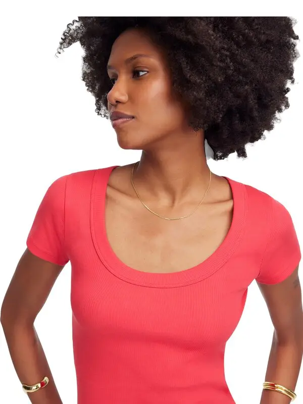Madewell Generative Cotton Ribbed Scoopneck Tee - Cerise