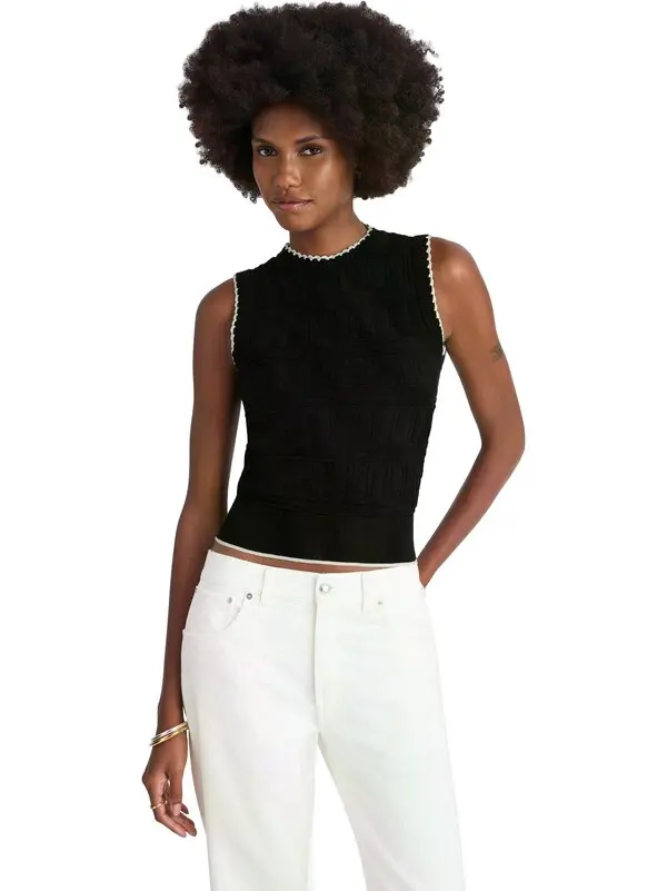 Madewell Mixed-stitch Sleeveless Sweater - Black And Ivory Combo