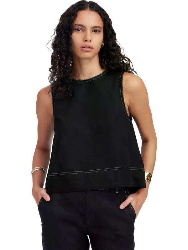 Madewell Linen Pleated Shell Top - Jet Black