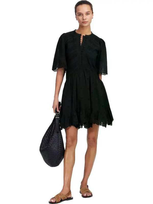 Madewell Eyelet Flutter-sleeve Mini Dress - Jet Black