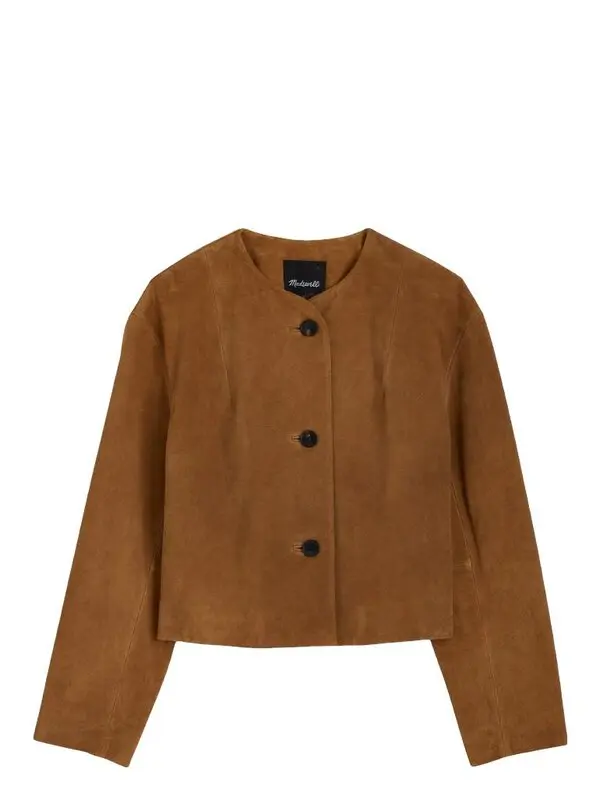 Madewell Crop Cardigan Jacket In Suede - Aged Cognac