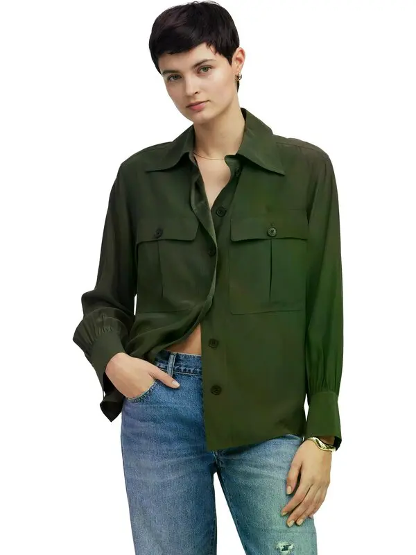 Madewell Silk Utility-pocket Button-up Shirt - Dark Loden