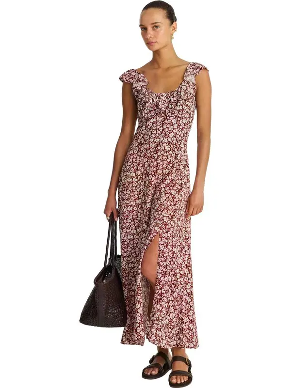 Madewell Ruffled Scoopneck Maxi Dress In Floral - Emma Floral  Burgundy