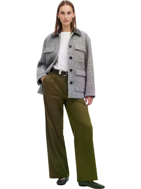 Madewell The Harlow Wide-leg Trouser In Brushed Twill - Dark Olive Melange