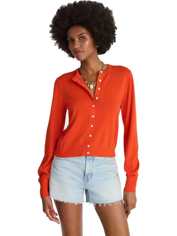 Madewell Crew Neck Cotton Cardigan - Fiery Orange