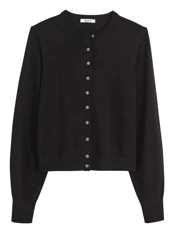 Madewell Crew Neck Cotton Cardigan - Jet Black