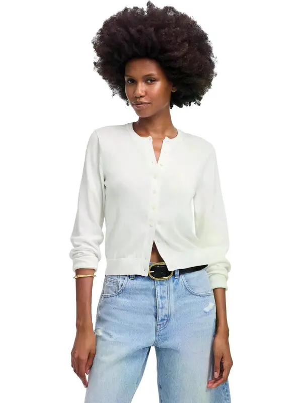 Madewell Crew Neck Cotton Cardigan - White