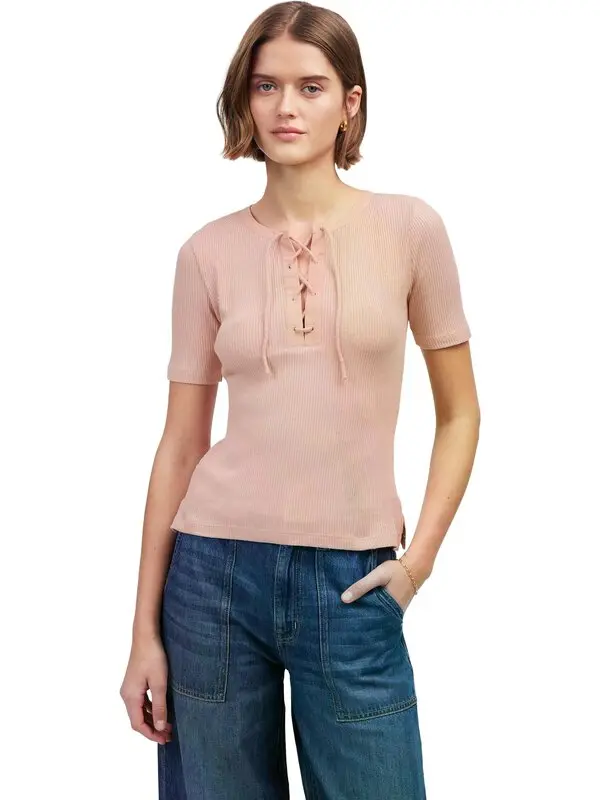 Madewell Ribbed Lace-up Tee - Pale Blush