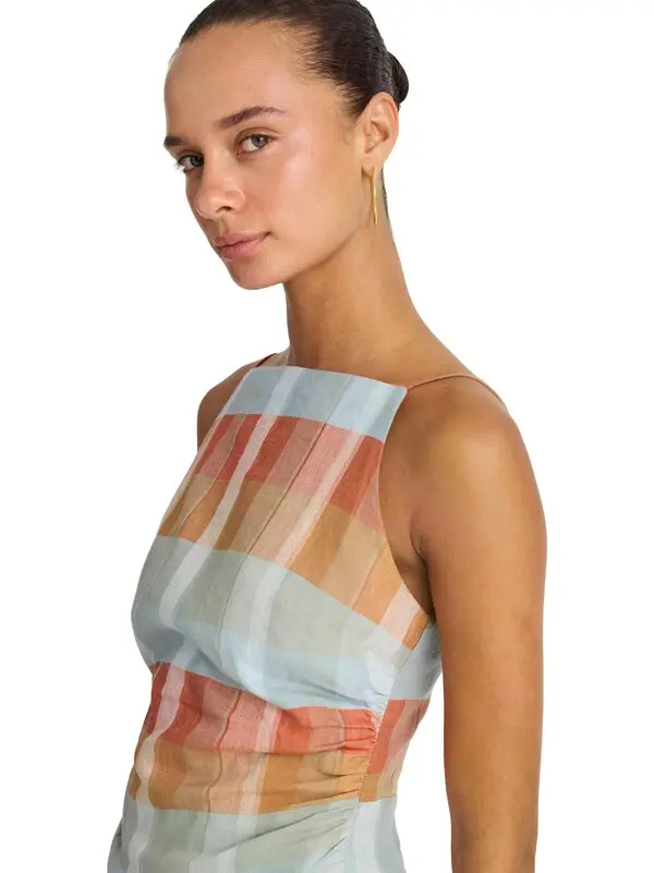 Madewell Ruched Squareneck Tank - Blue Orange Plaid