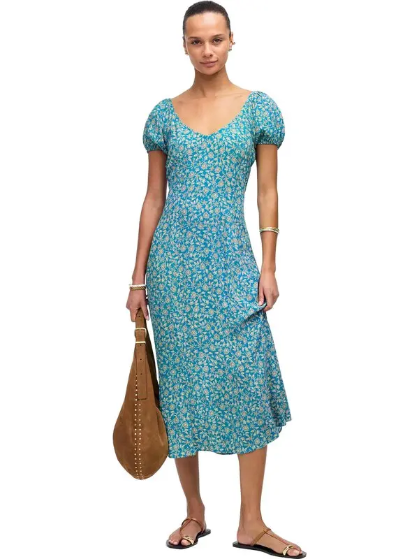 Madewell Cap-sleeve Midi Dress In Floral - Eloise Ditsy Floral