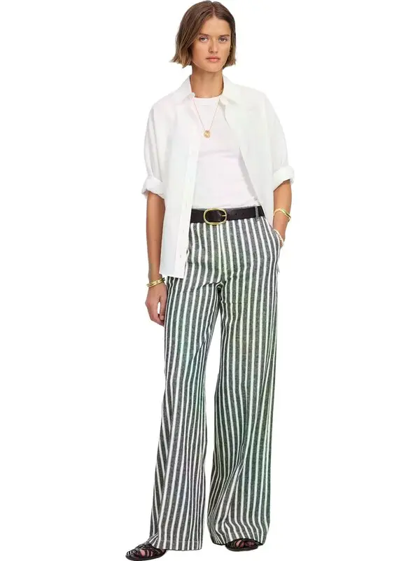 Madewell The Tall Zoe Relaxed Wide Pant In Linen-cotton Blend - Navy White Stripe