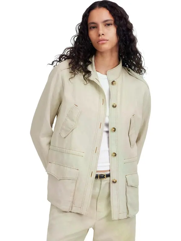 Madewell Cinched Utility Jacket In Italian Linen Twill - Bone