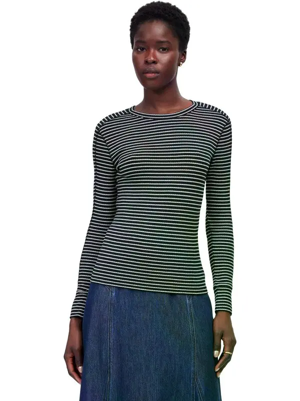 Madewell Ribbed Crewneck Long-sleeve Tee In Stripe - Deep Indigo