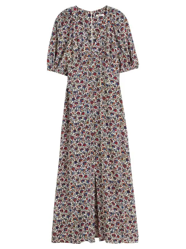 Madewell Petite Puff-sleeve Empire Maxi Dress In Floral - Cherry Red