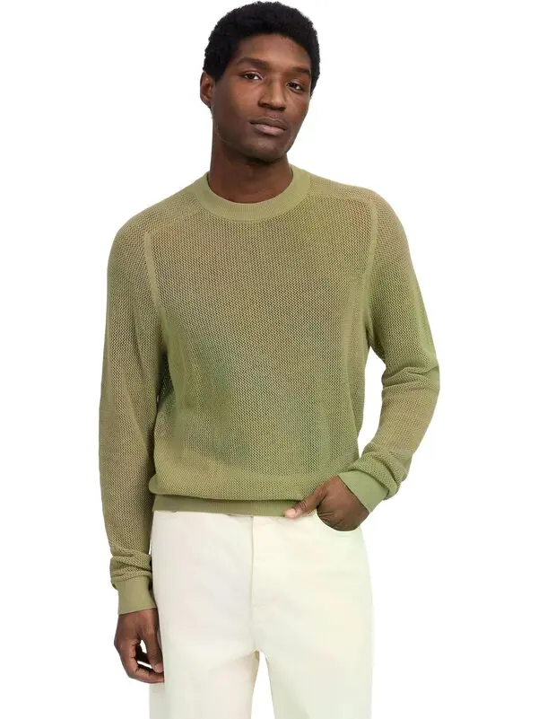 Madewell Mesh-knit Crewneck Sweater In Cotton-linen Blend - Light Cargo
