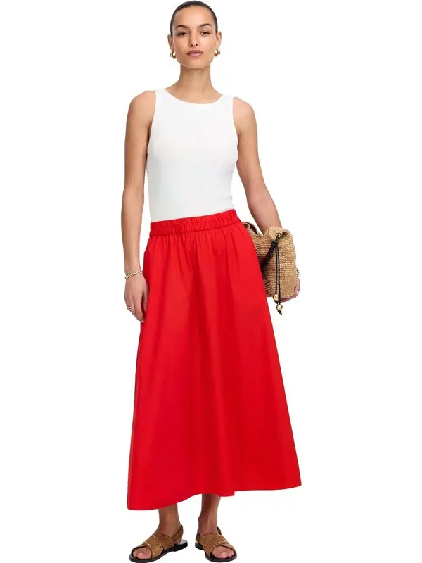 Madewell Poplin Midi Skirt - Cerise