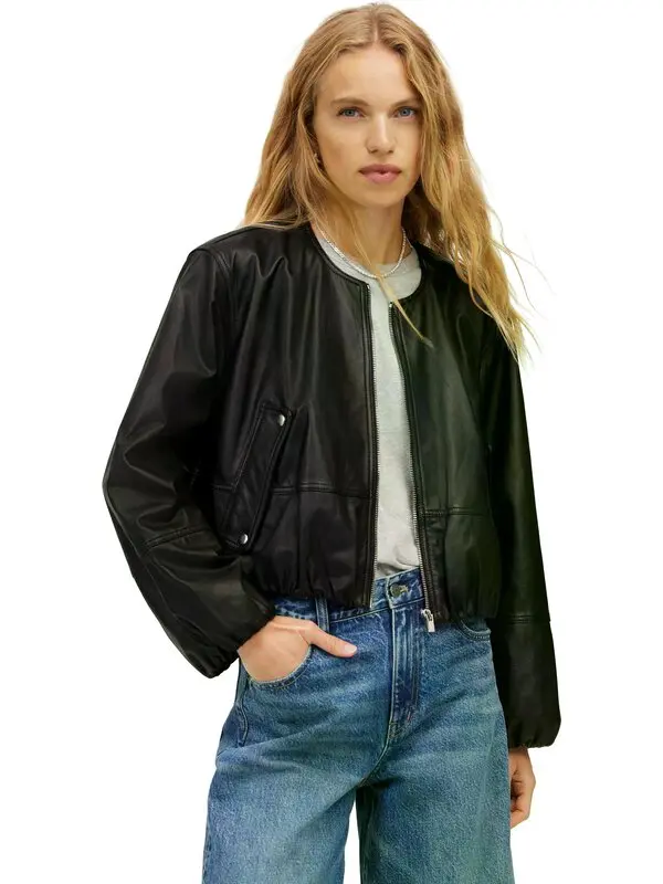Madewell Leather Bubble-sleeve Jacket - True Black