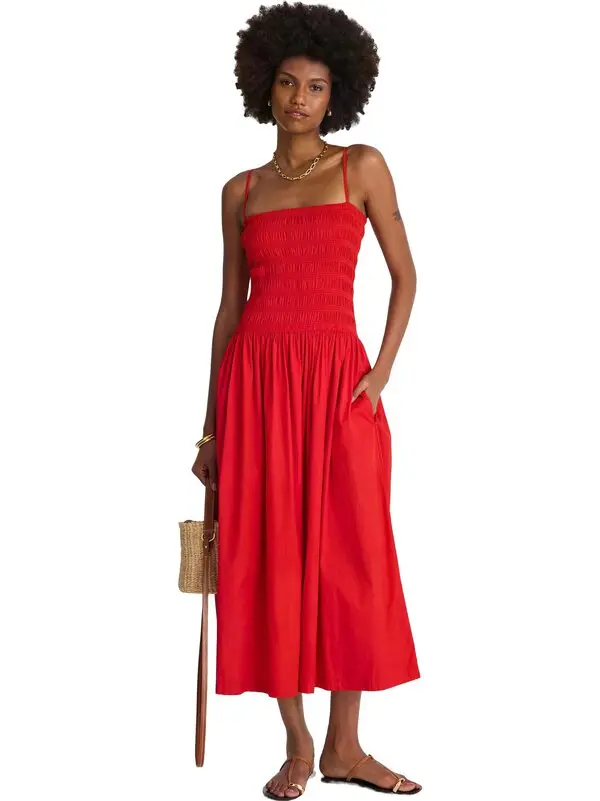 Madewell Poplin Smocked Maxi Dress - Festival Red