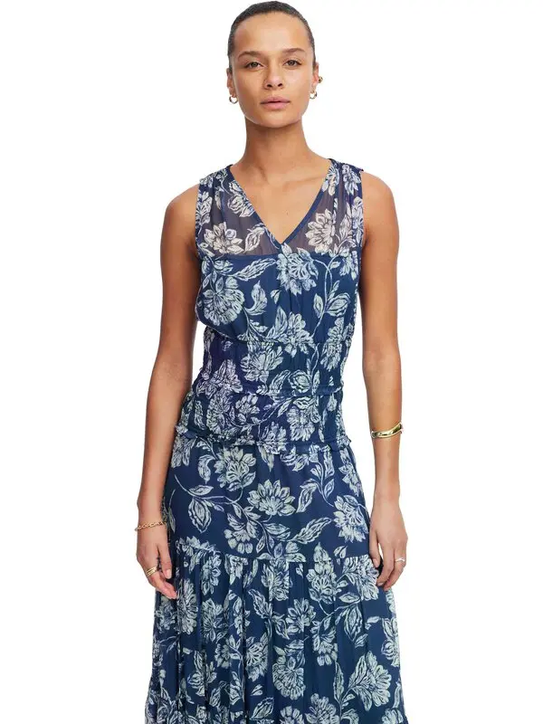 Madewell Sheer V-neck Floral Maxi Dress - Saylor Floral Navy Large