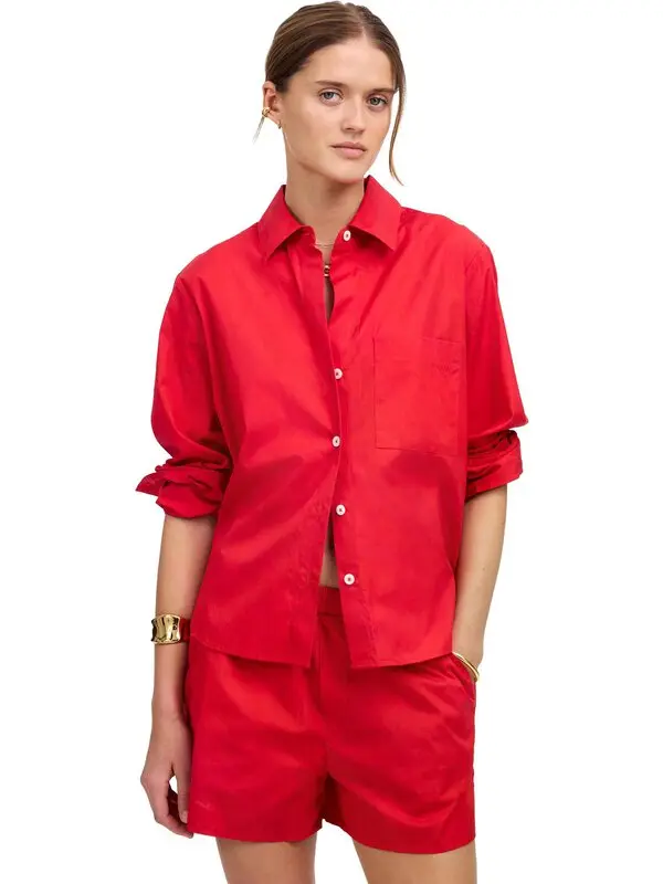 Madewell Poplin Easy Y-neck Button-up Shirt - Cerise