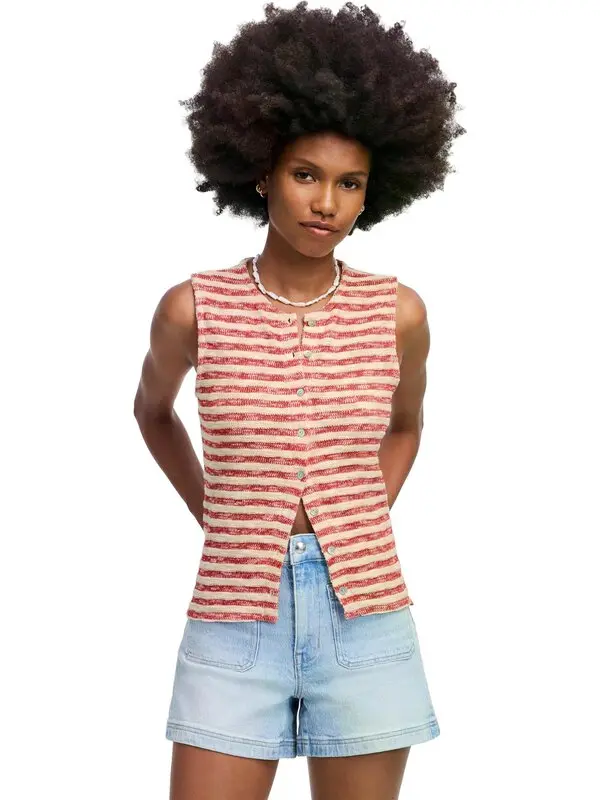 Madewell Crewneck Sweater Vest In Stripe - Festival Red