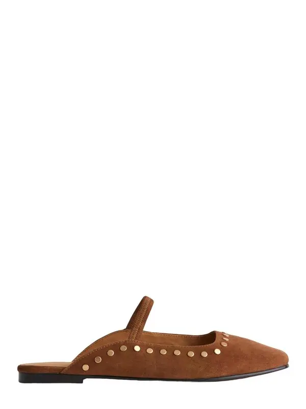 Madewell The Greta Studded Suede Ballet Flat Mules - Aged Cognac