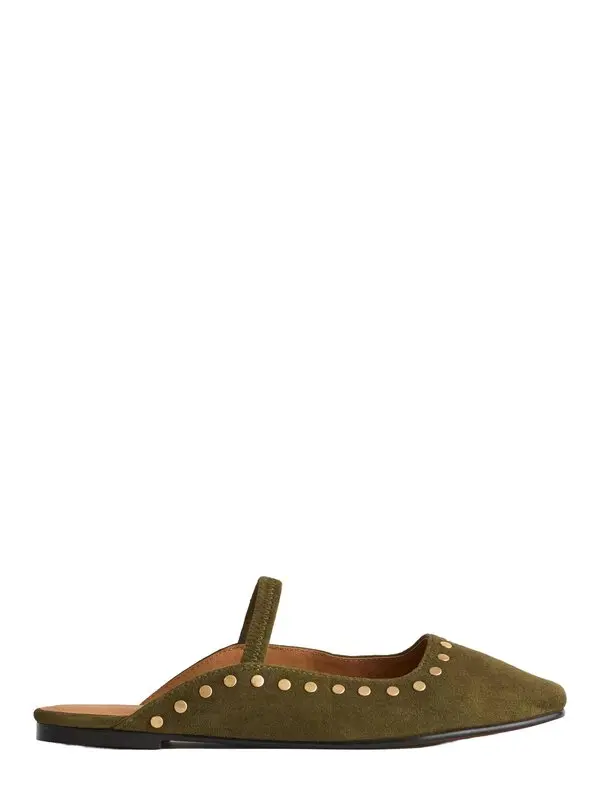 Madewell The Greta Studded Suede Ballet Flat Mules - Aged Olive