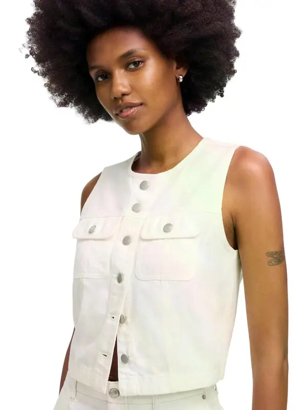 Madewell Cropped Airy Denim Vest - Tile White