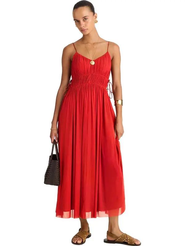 Madewell Gathered V-neck Midi Dress - Cherry Red