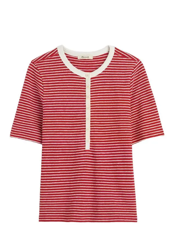 Madewell Striped Elbow-sleeve Henley Tee - Cherry Red