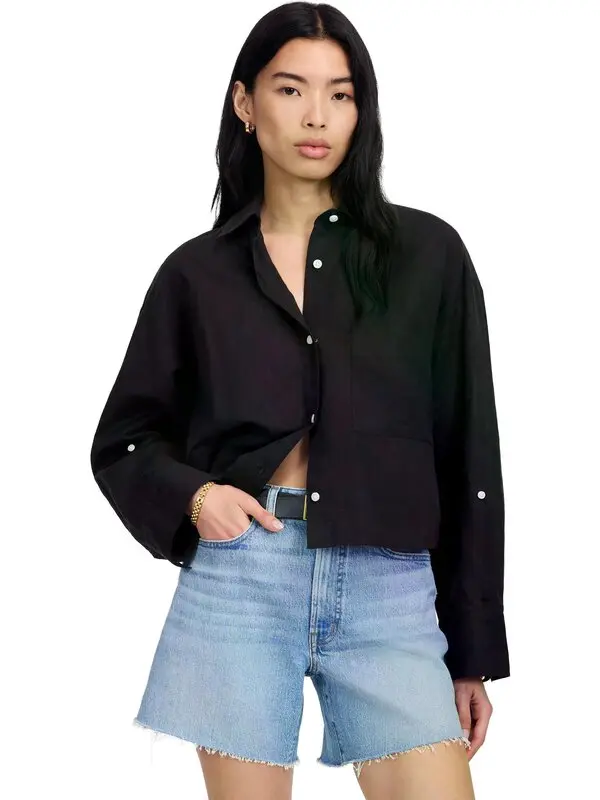 Madewell Straight-hem Shirt In Linen-cotton - Jet Black