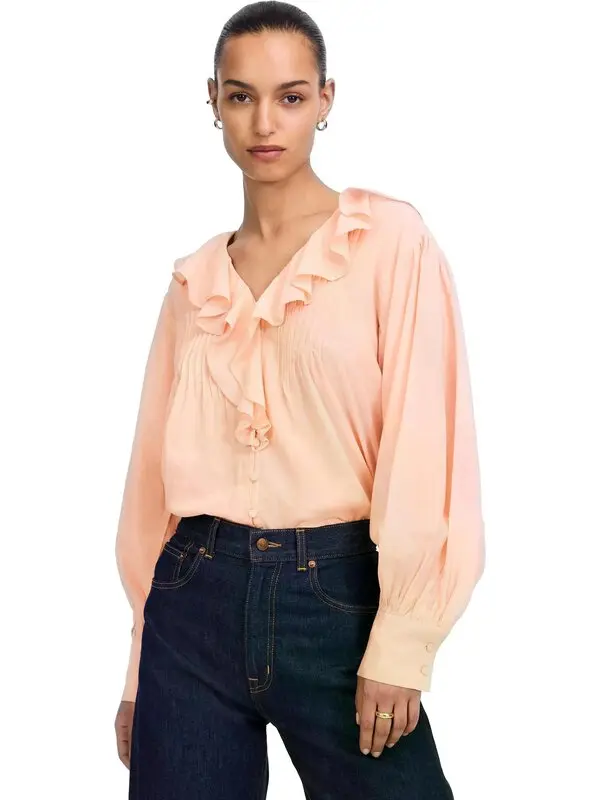 Madewell Ruffled Pintucked Long-sleeve Top - Pale Blush
