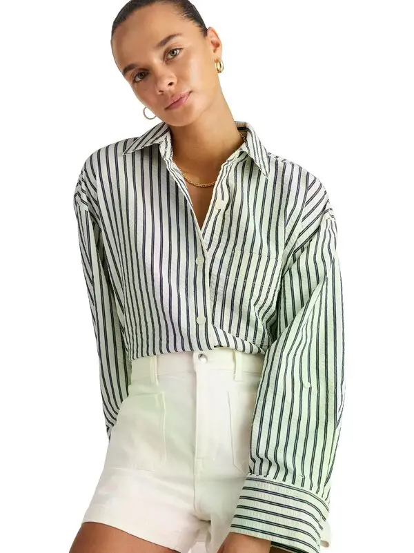 Madewell Straight-hem Shirt In Seersucker - Grey Variegated Stripe