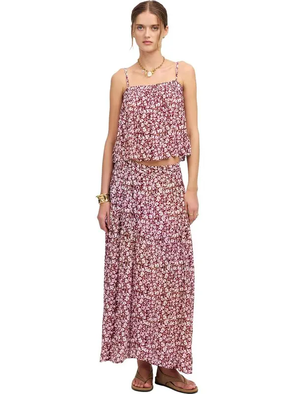 Madewell Shirred Maxi Skirt - Emma Floral Burgundy