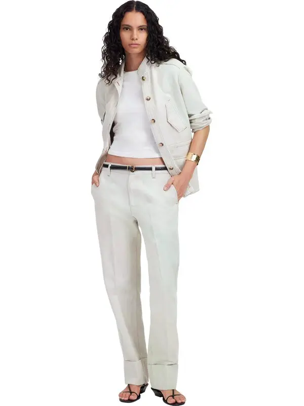 Madewell The Petite Dean Easy Straight Pant In Cotton-linen Blend - Bone
