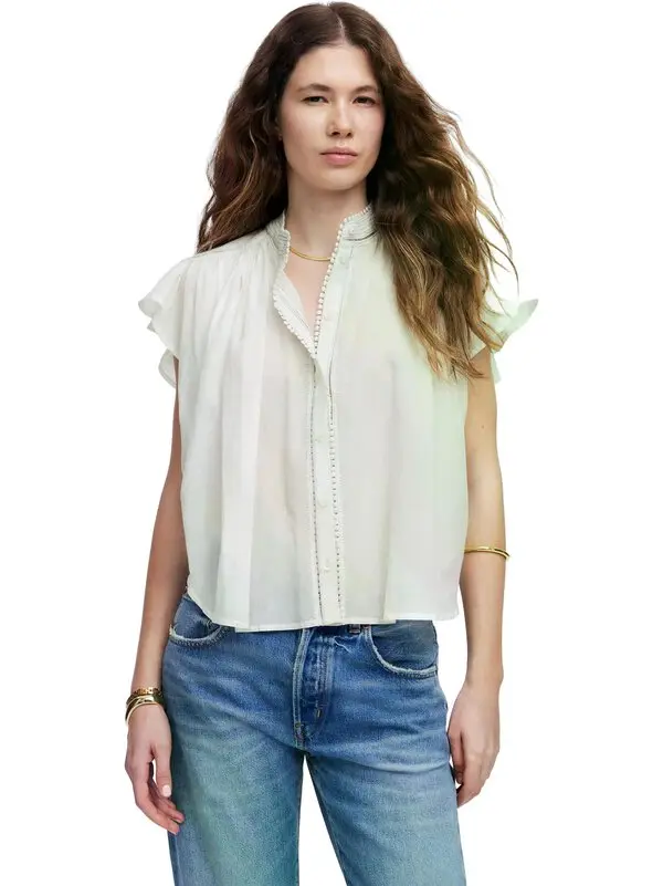Madewell Shirred Lace-trim Top - White