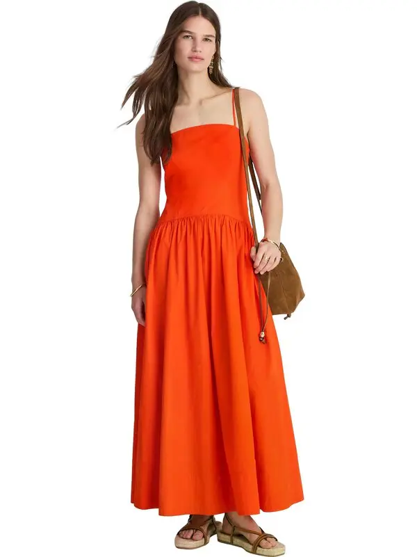 Madewell Poplin Seamed Maxi Dress - Fiery Orange
