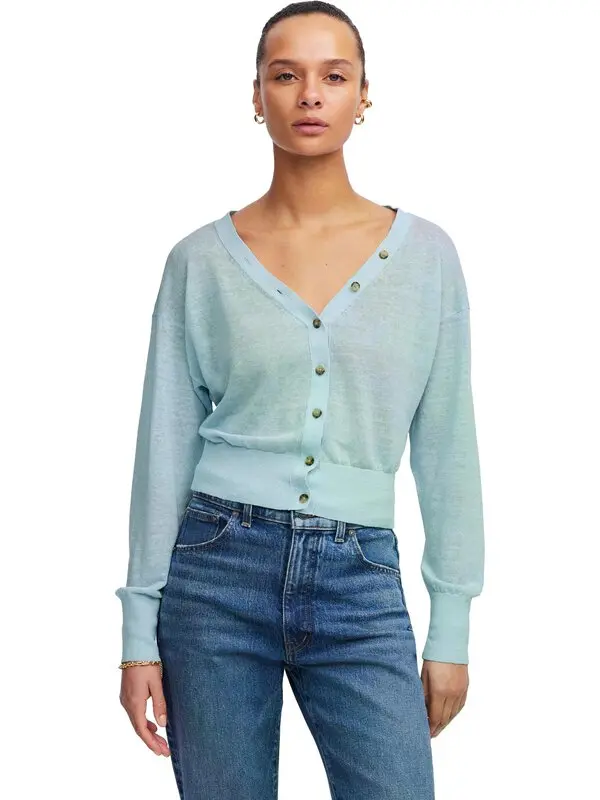 Madewell Linen-blend V-neck Cardigan - Pale Blue