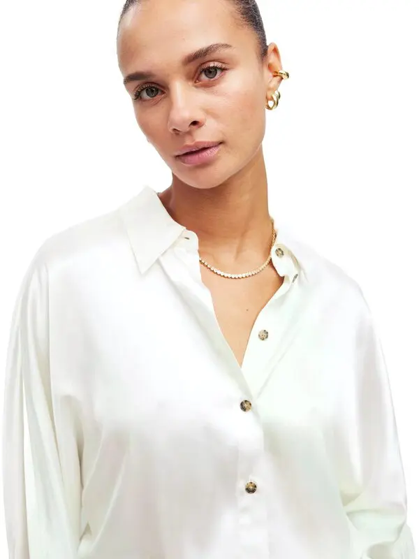 Madewell Relaxed Dolman Button-up Shirt In Satin - Winter White