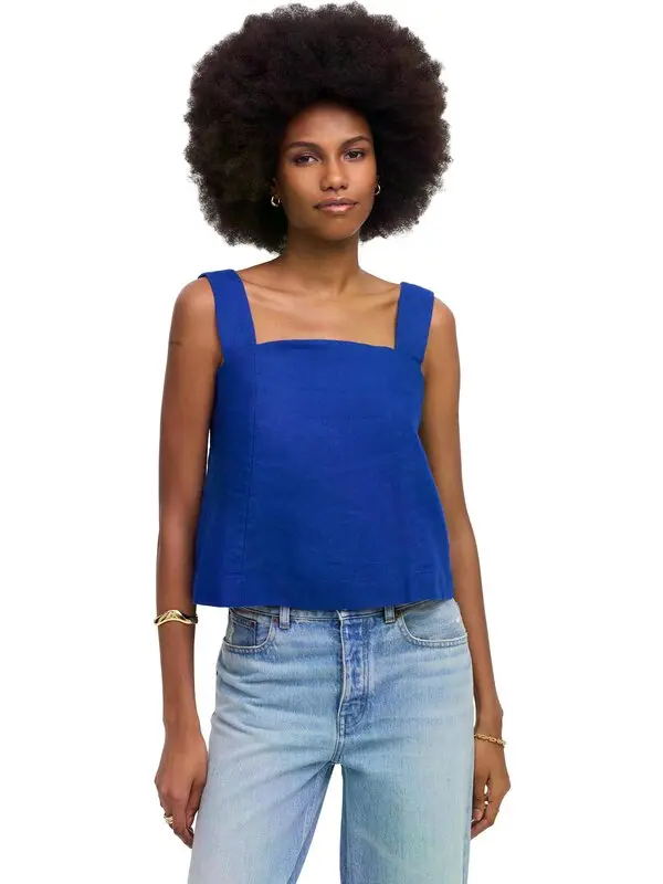 Madewell Curved-neck Shell Tank In 100% Linen - Bright Sapphire