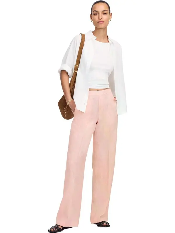 Madewell The Petite Easy Linen Pull-on Pant In Stripe - Palest Blossom
