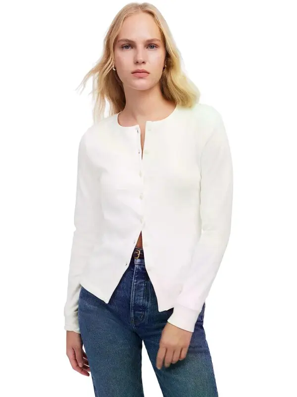 Madewell Ribbed Button-front Cardigan - Eyelet White