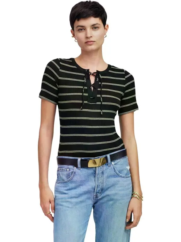 Madewell Ribbed Lace-up Tee - Jet Black