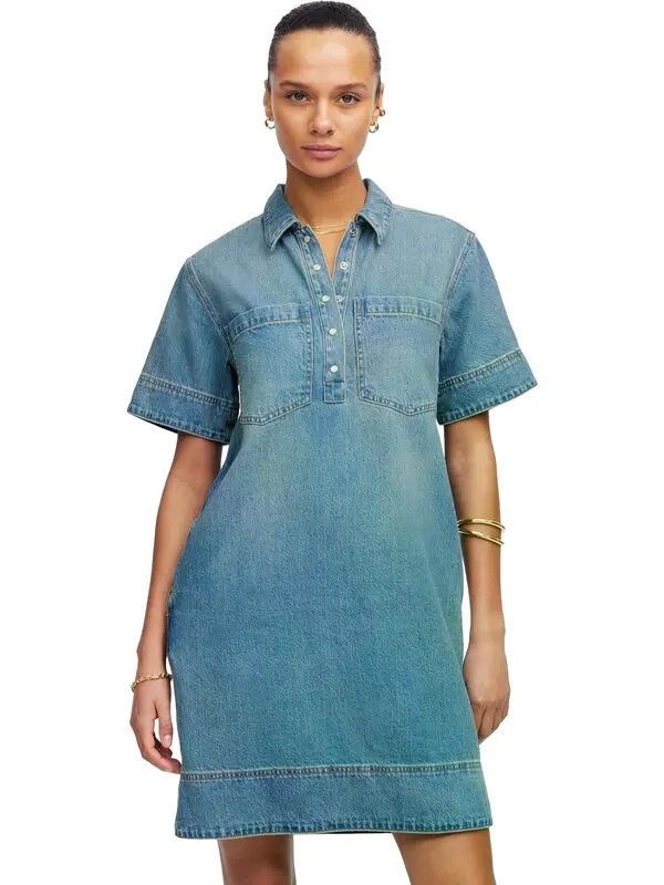Madewell Denim Popover Mini Dress - Robertson Wash