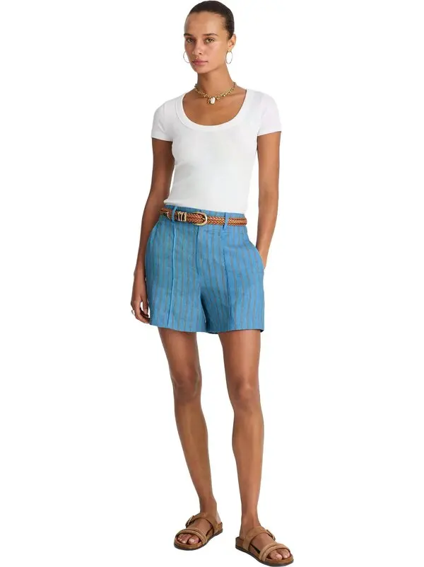 Madewell Striped Pintuck Shorts - Delphinium Blue