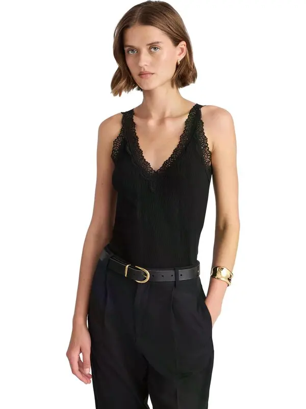 Madewell Lace-trim V-neck Tank - Jet Black