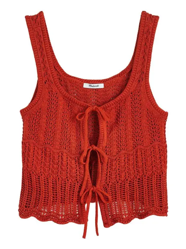 Madewell Pointelle-stitch Tie-front Sweater Tank - Rustic Flame
