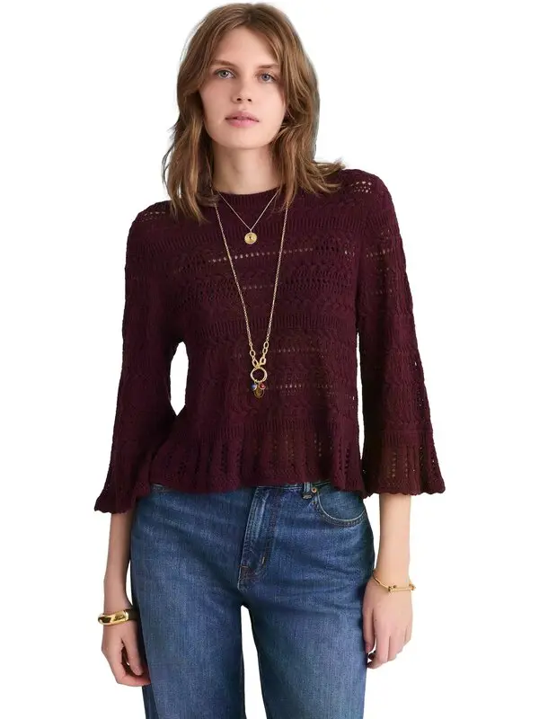 Madewell Scalloped-trim Sweater Tee - Dark Pomegranate