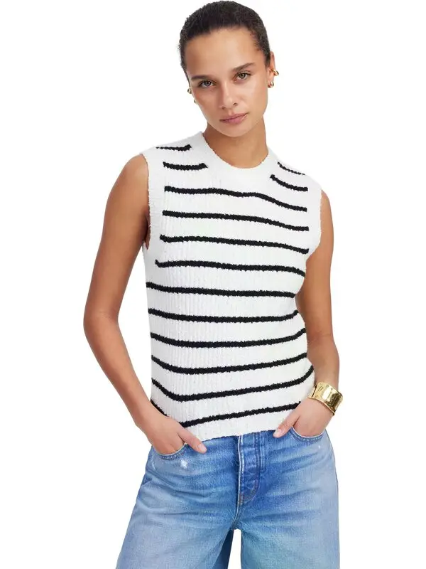 Madewell Bouclé-knit Sweater Tank - Cream Black Stripe